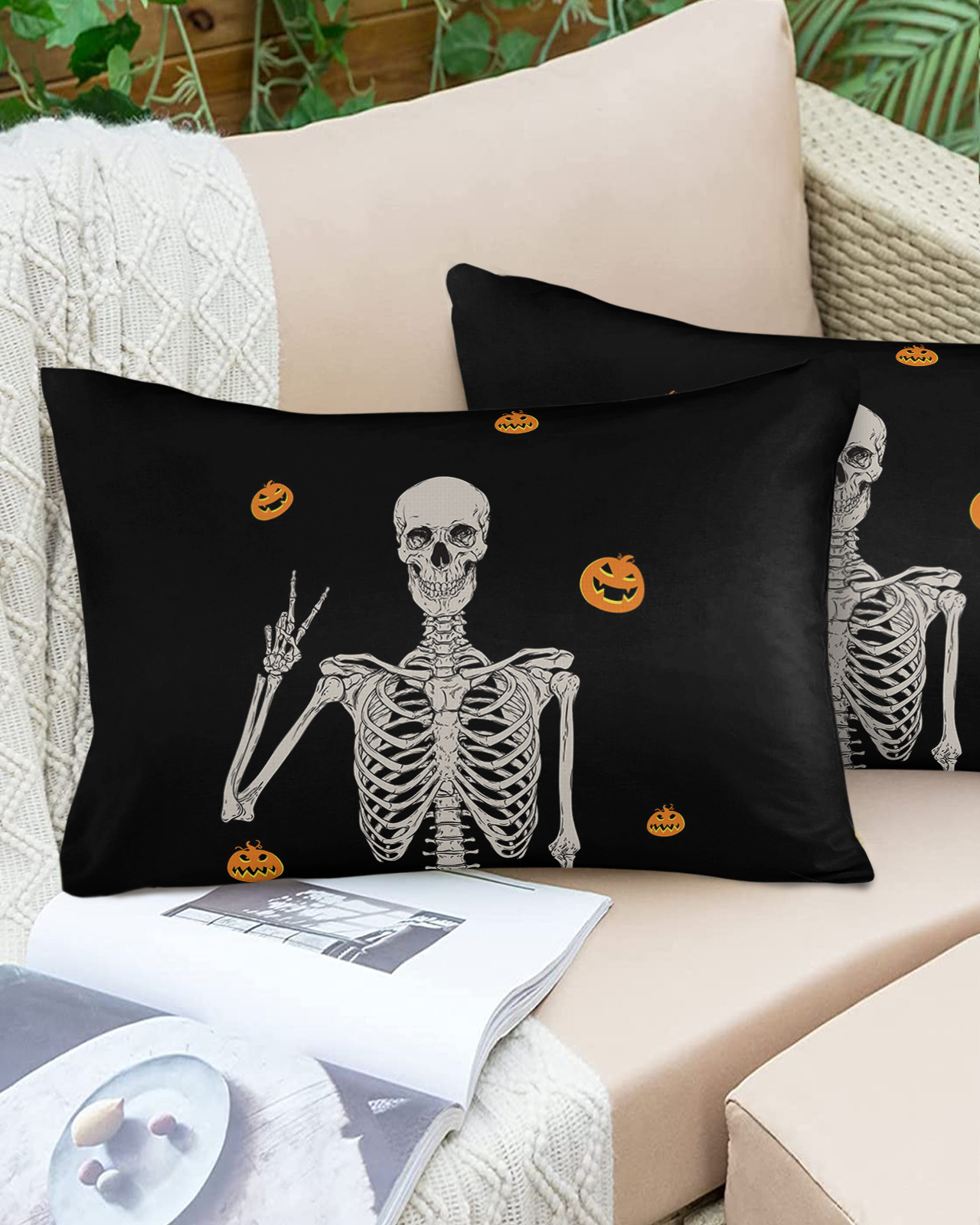 Halloween Funny Skull Skeleton Outdoor Pillow Covers Set of 2 ...