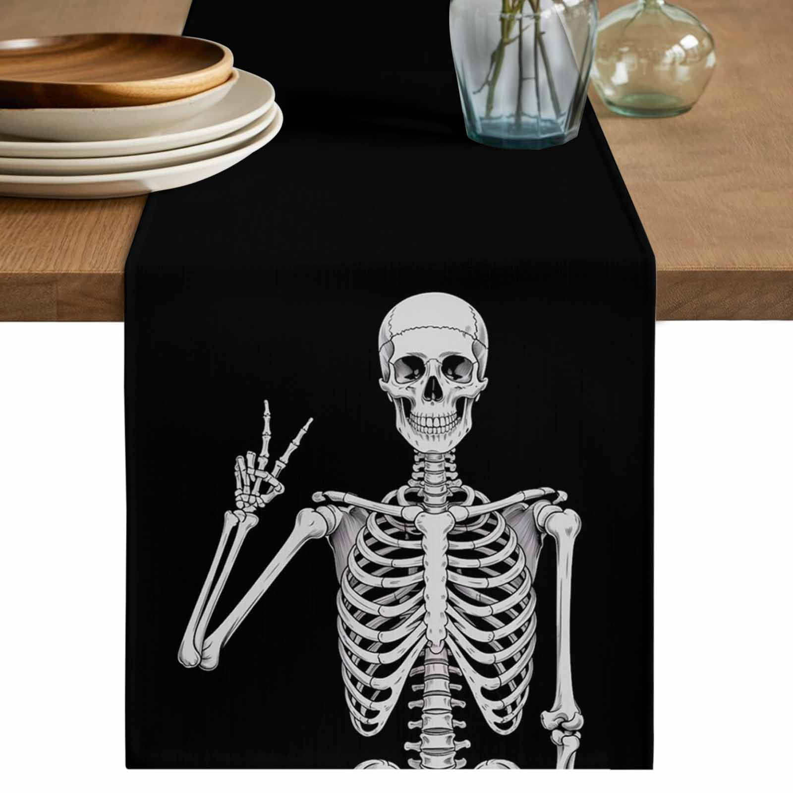Halloween Funny Skull Table Runner 48 Inches, Scary Skeleton Abstract ...