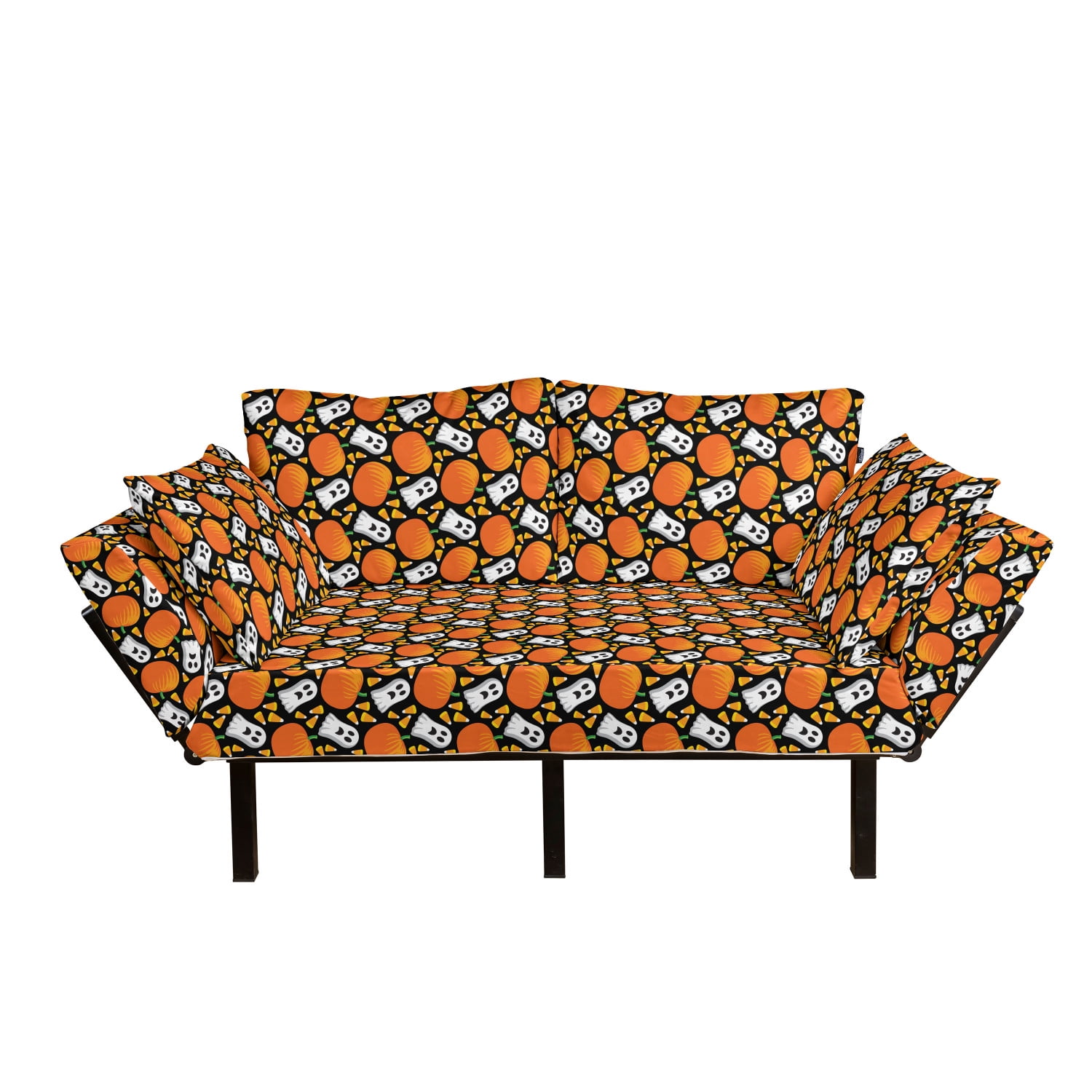 Halloween Futon Couch, Repetitive Spooky Elements Ghost and Pumpkins ...