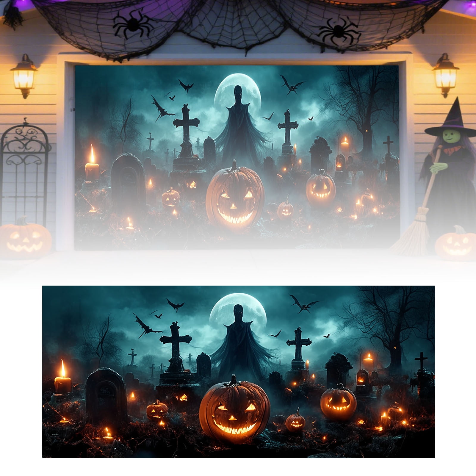 Halloween Garage Banner Decorations Outdoor Indoor Hanging Party ...