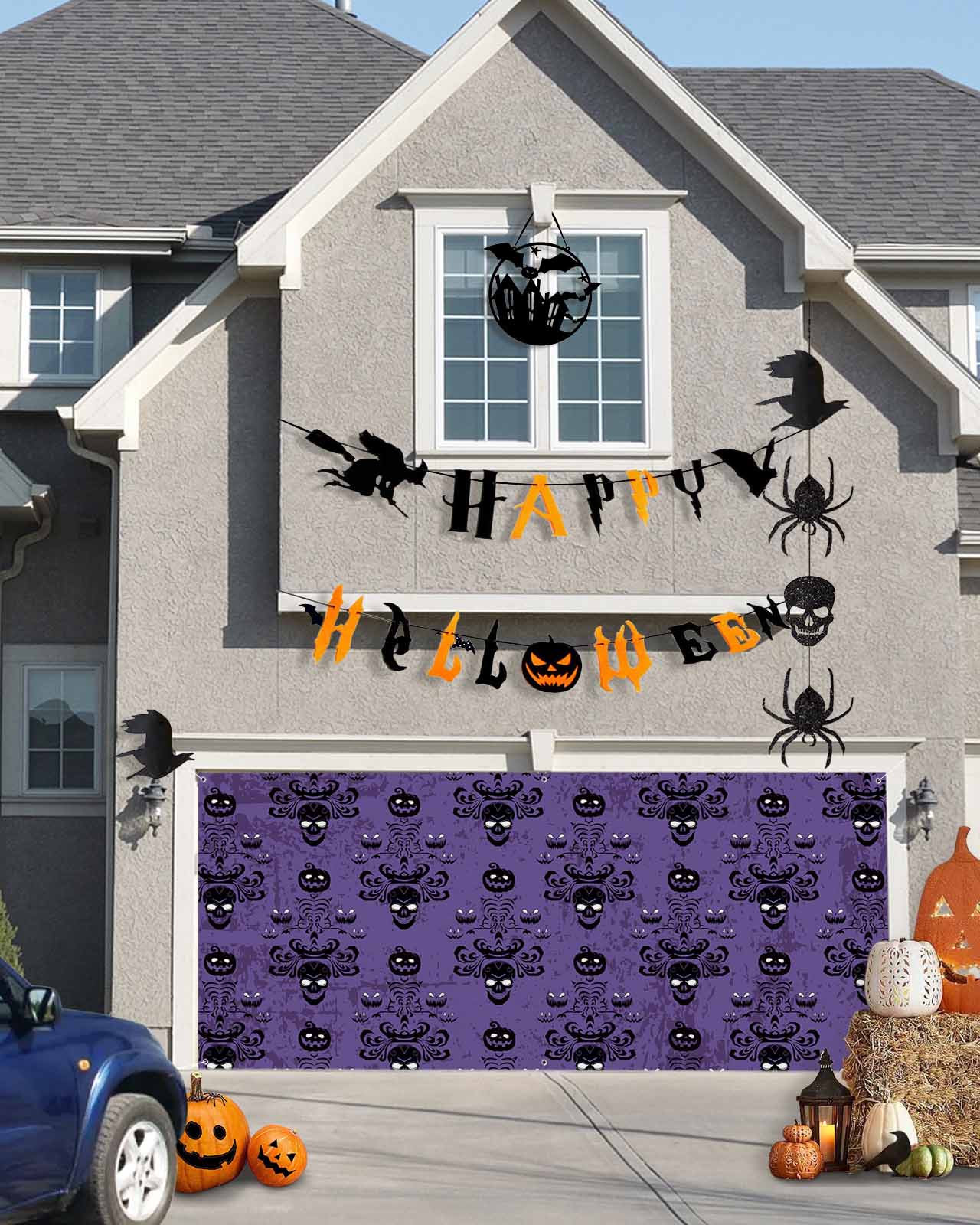 Halloween Garage Door Banner Cover 6 x 13 ft, Halloween Haunted Grimace ...