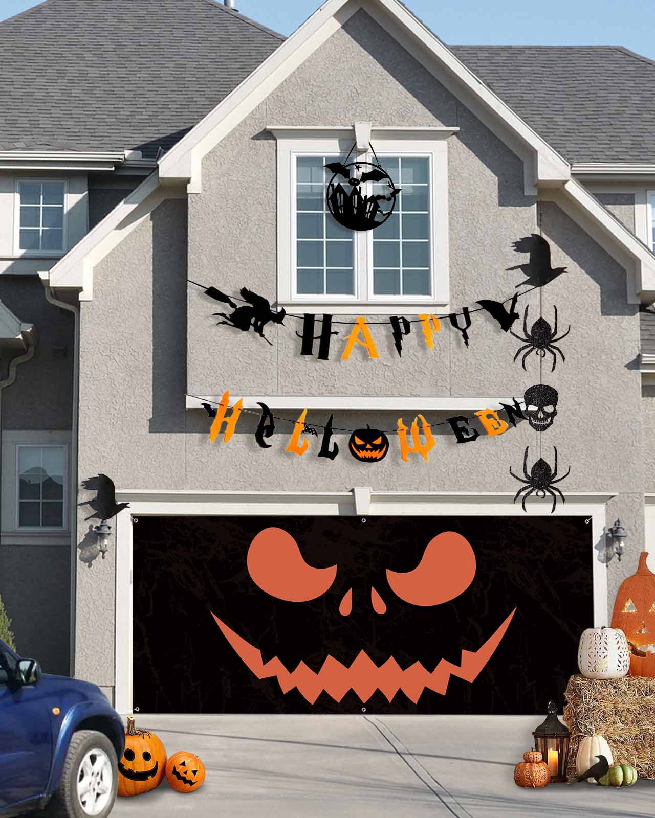 Halloween Garage Door Banner Cover 7 x 16 ft, Halloween Evil Grimace ...