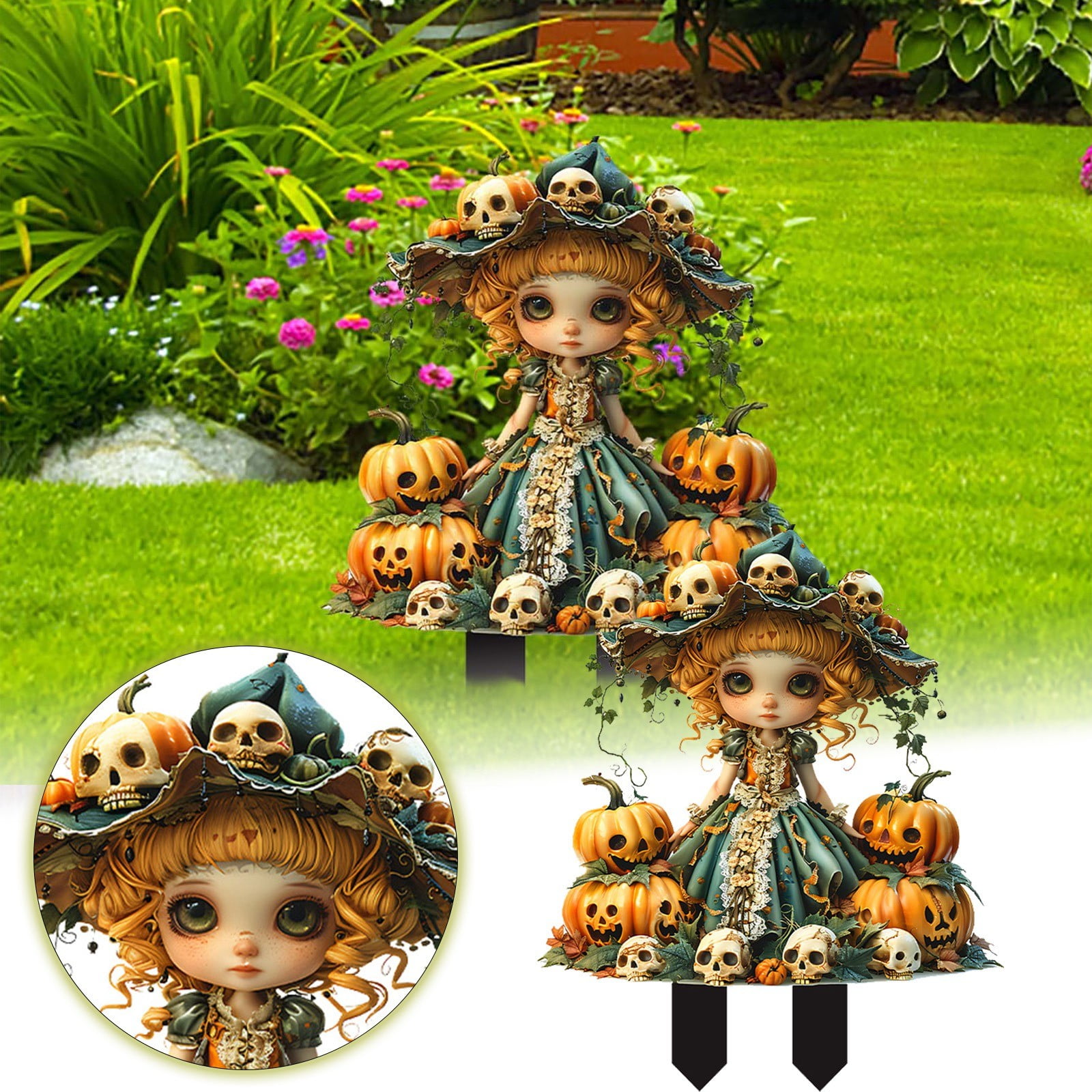 Garden Fairy Figurine Sitting on The Pumpkin - Polyresin Witch, Mini ...