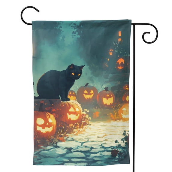 Halloween Garden Flag, Halloween Black Cat Pumpkin Street Double Sided ...