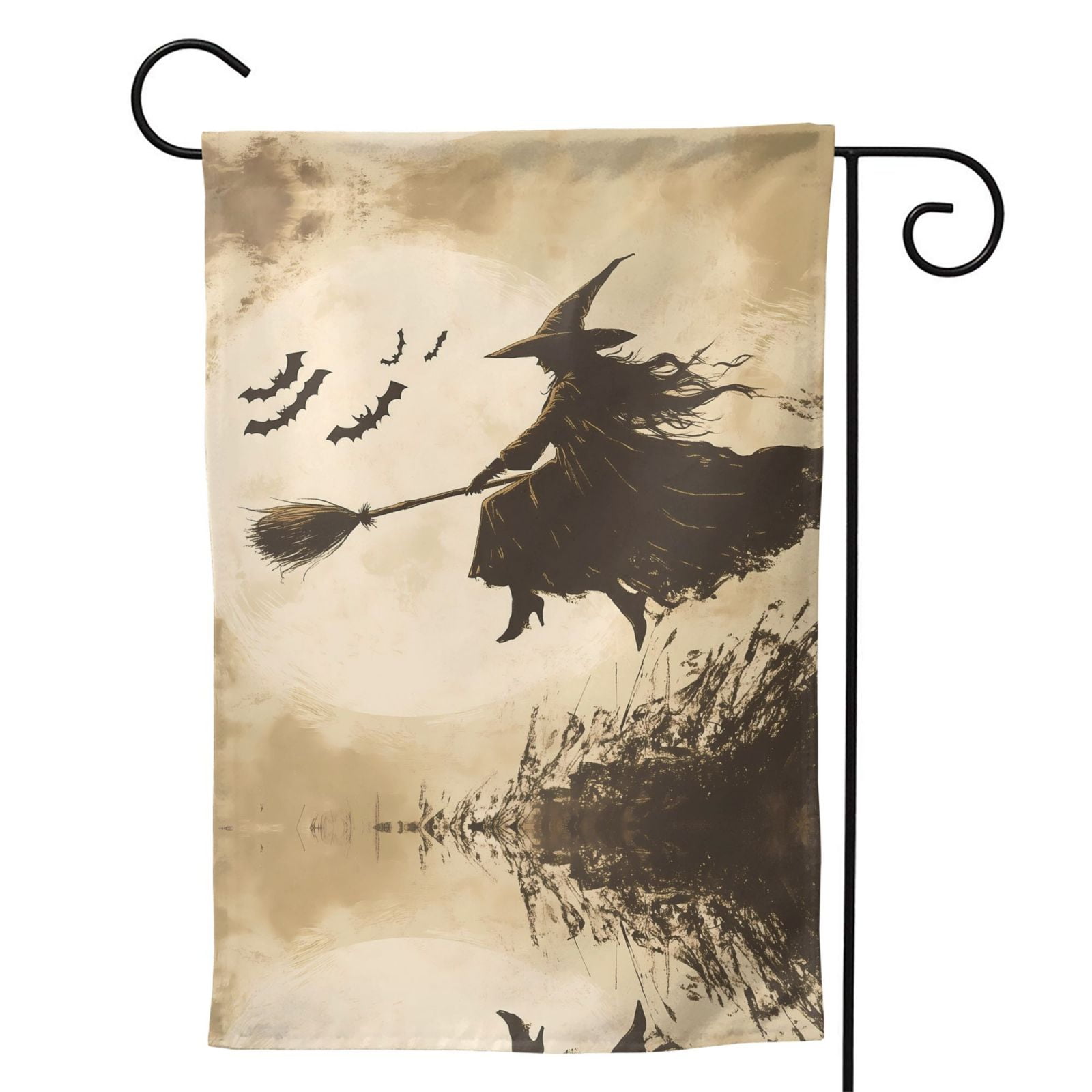 Halloween Garden Flag, Halloween Broomstick Witch Flying Double Sided ...