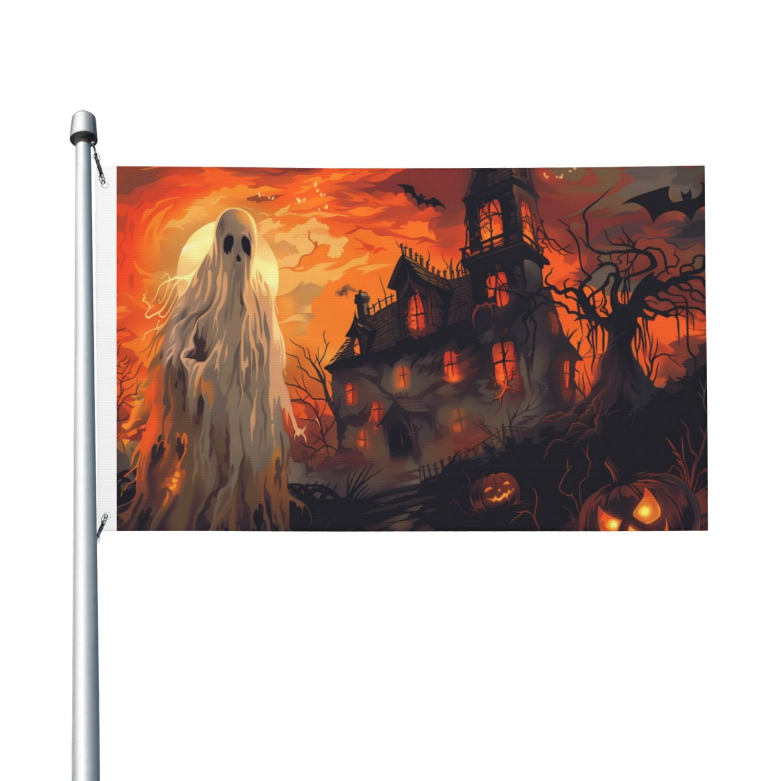 Halloween Garden Flag, Halloween Flame Castle Ghost Double Sided House ...