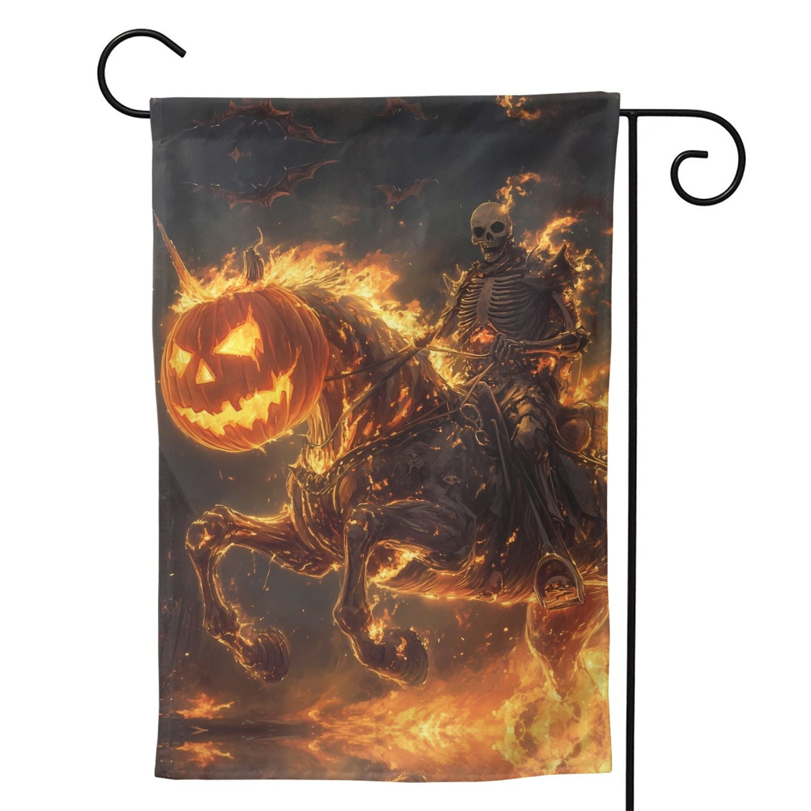 Halloween Garden Flag, Halloween Flame Pumpkin Skeleton Knight B Double ...