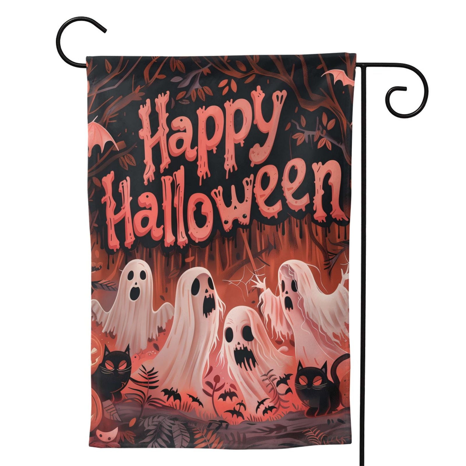Halloween Garden Flag, Halloween Happy Ghost Pink Double Sided House ...