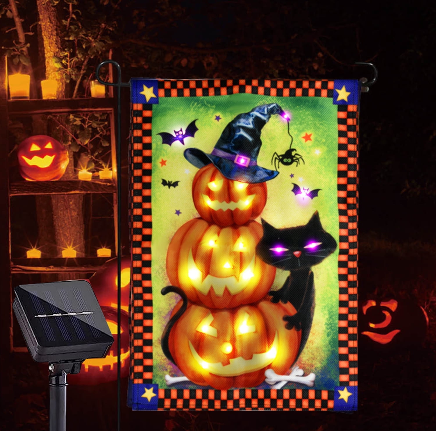 Halloween Garden Flag with LED Light Pumpkin Garden Flag Double Sided ...