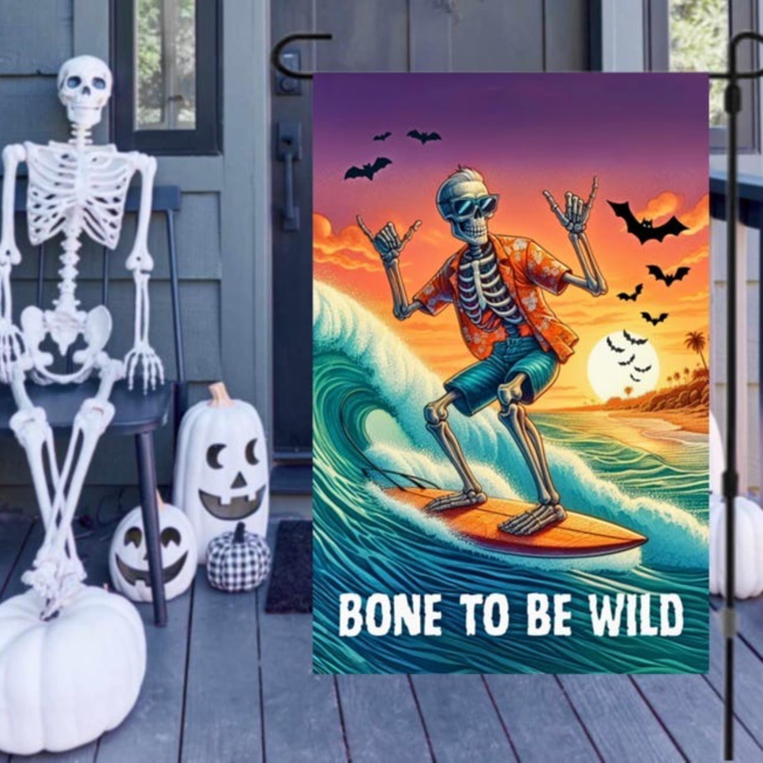 Halloween Garden Flag Skeleton Decor Beach Halloween Scary Halloween ...