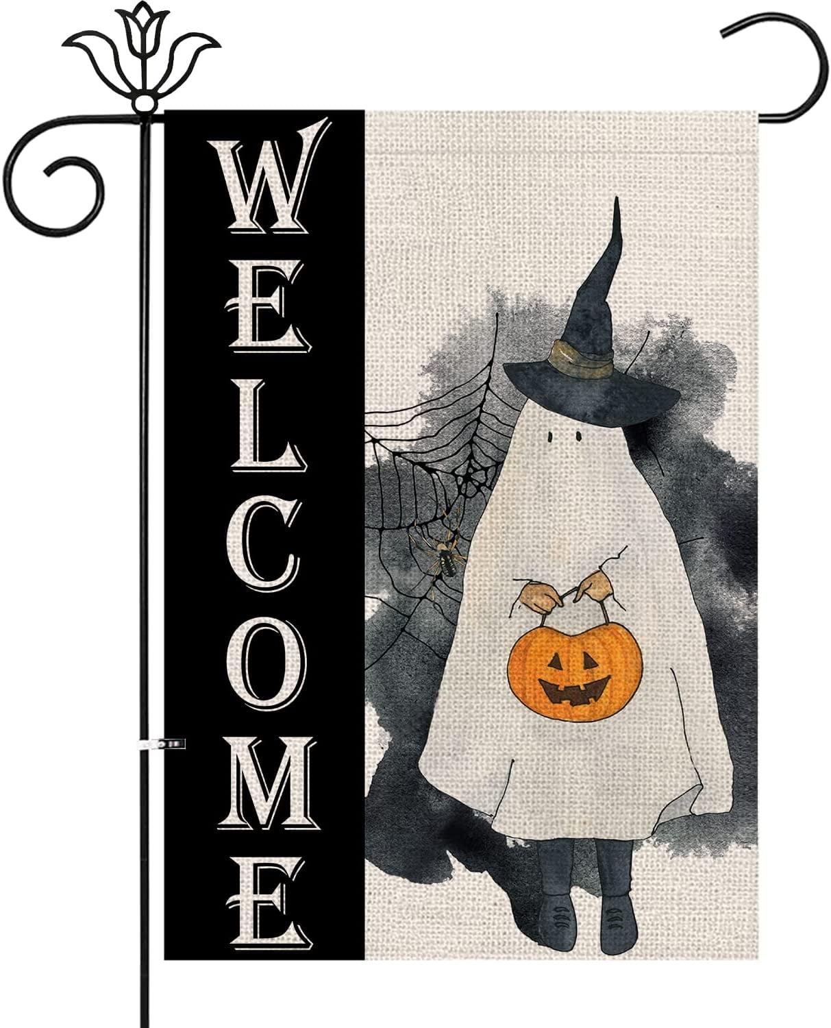 Halloween Garden Flag Spooky Ghost Welcome Flags Double Sided Vertical ...