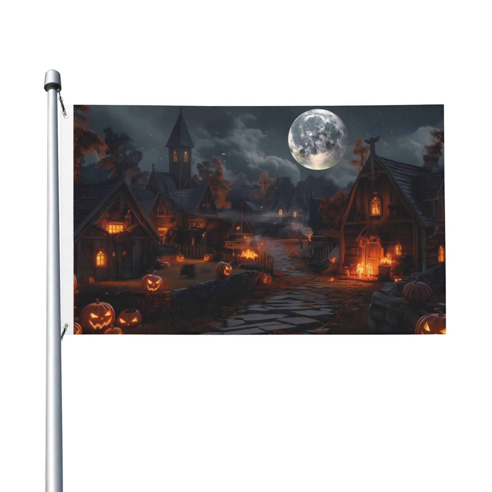 Halloween Garden Flag, Halloween Village Nightscape Double Sided House ...