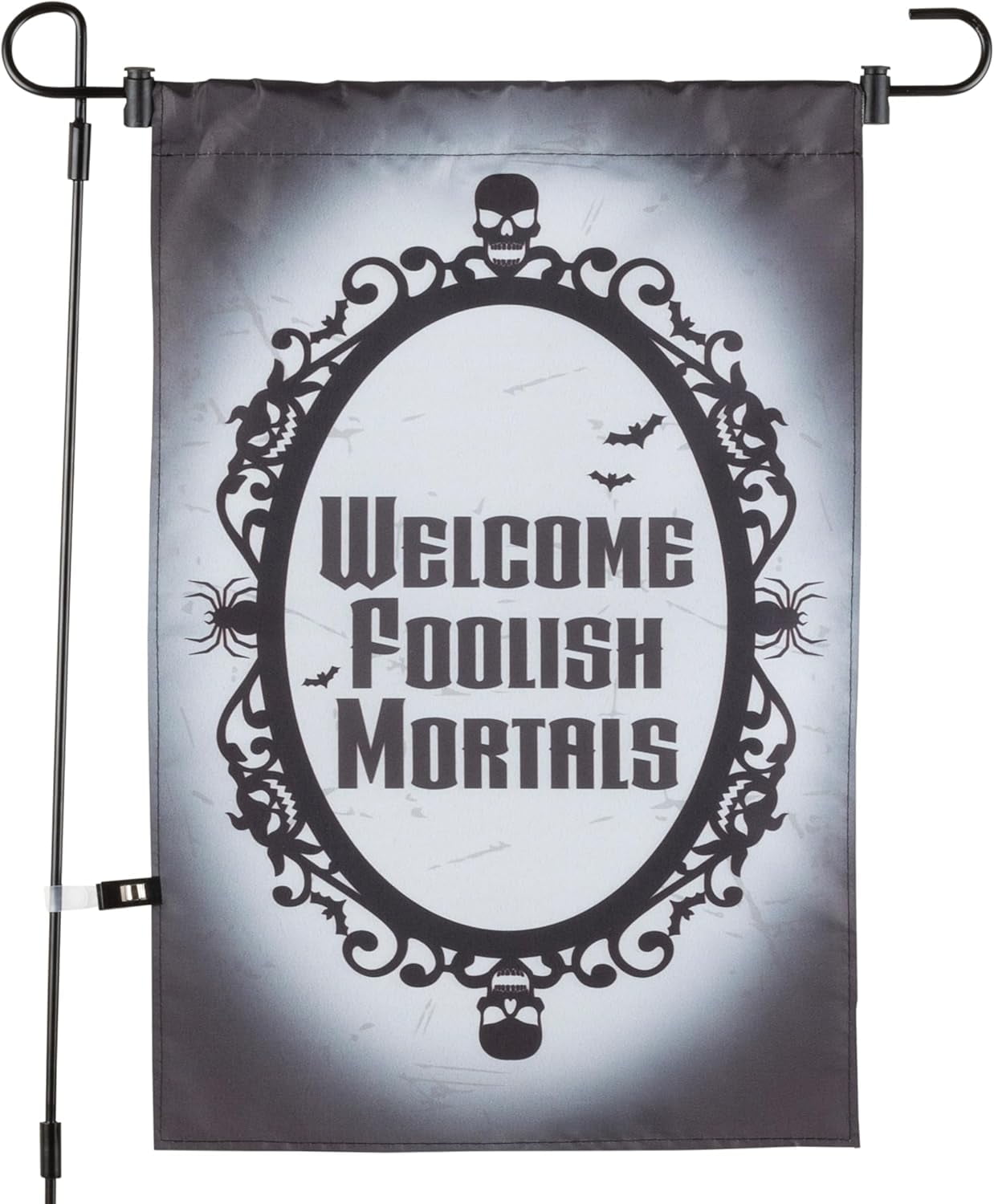 Halloween Garden Flag - "Welcome Foolish Mortals"- POLE INCLUDED- 12" x ...