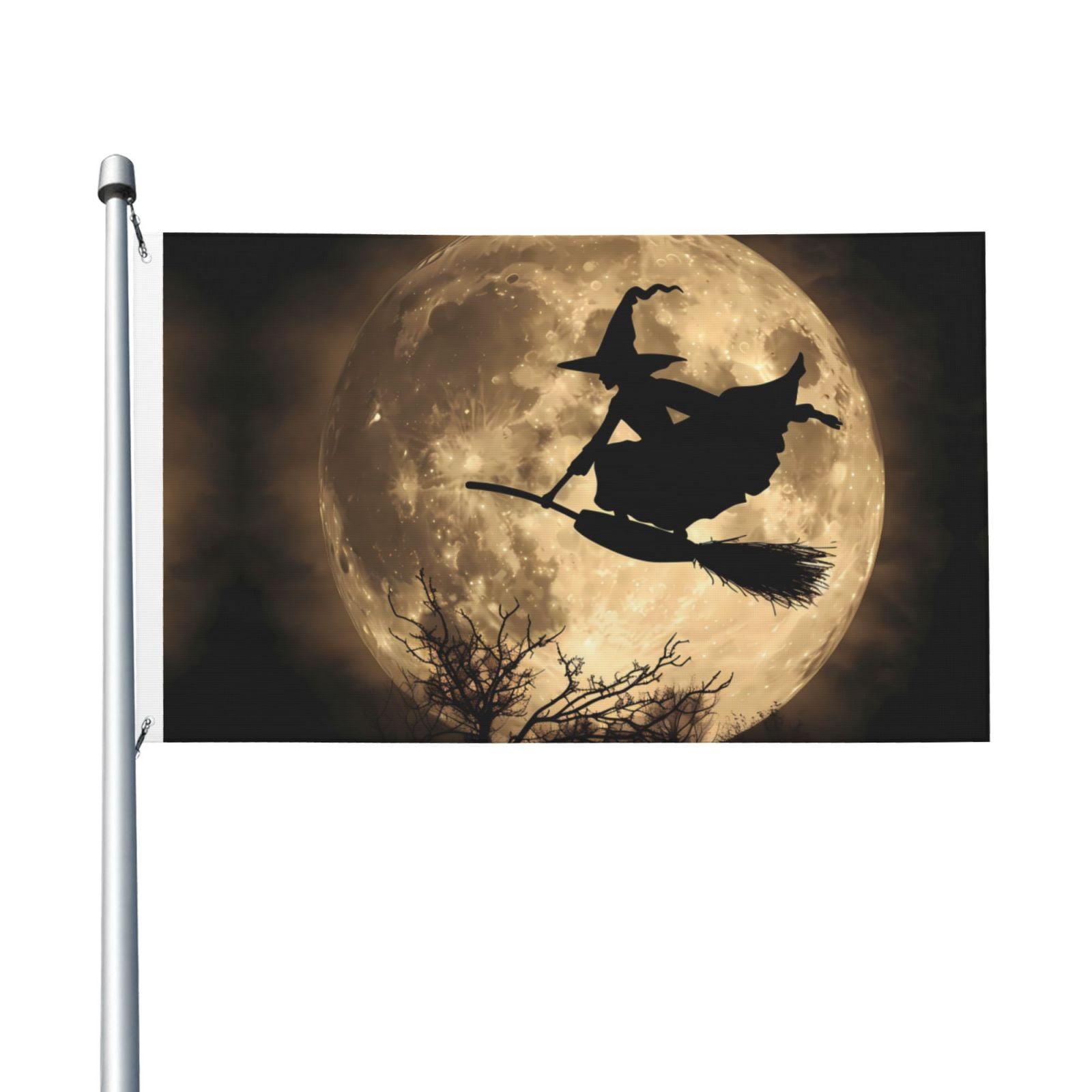 Halloween Garden Flag, Halloween Witch Full Moon Flight Double Sided ...