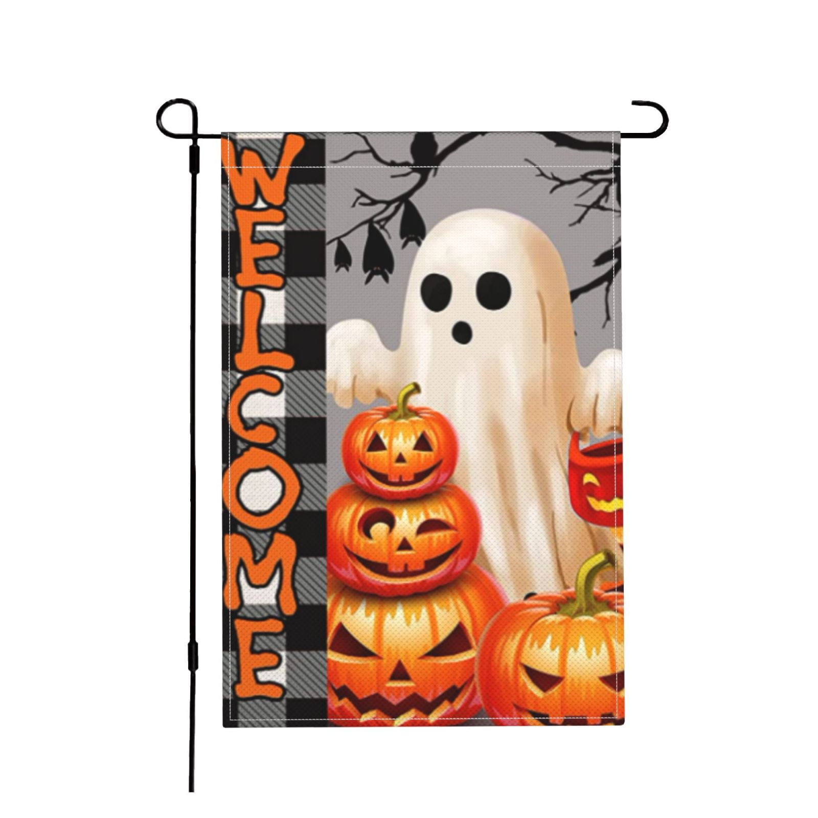 Halloween Garden Flags Buffalo Check Plaid Ghost Pumpkin Fall Flags ...