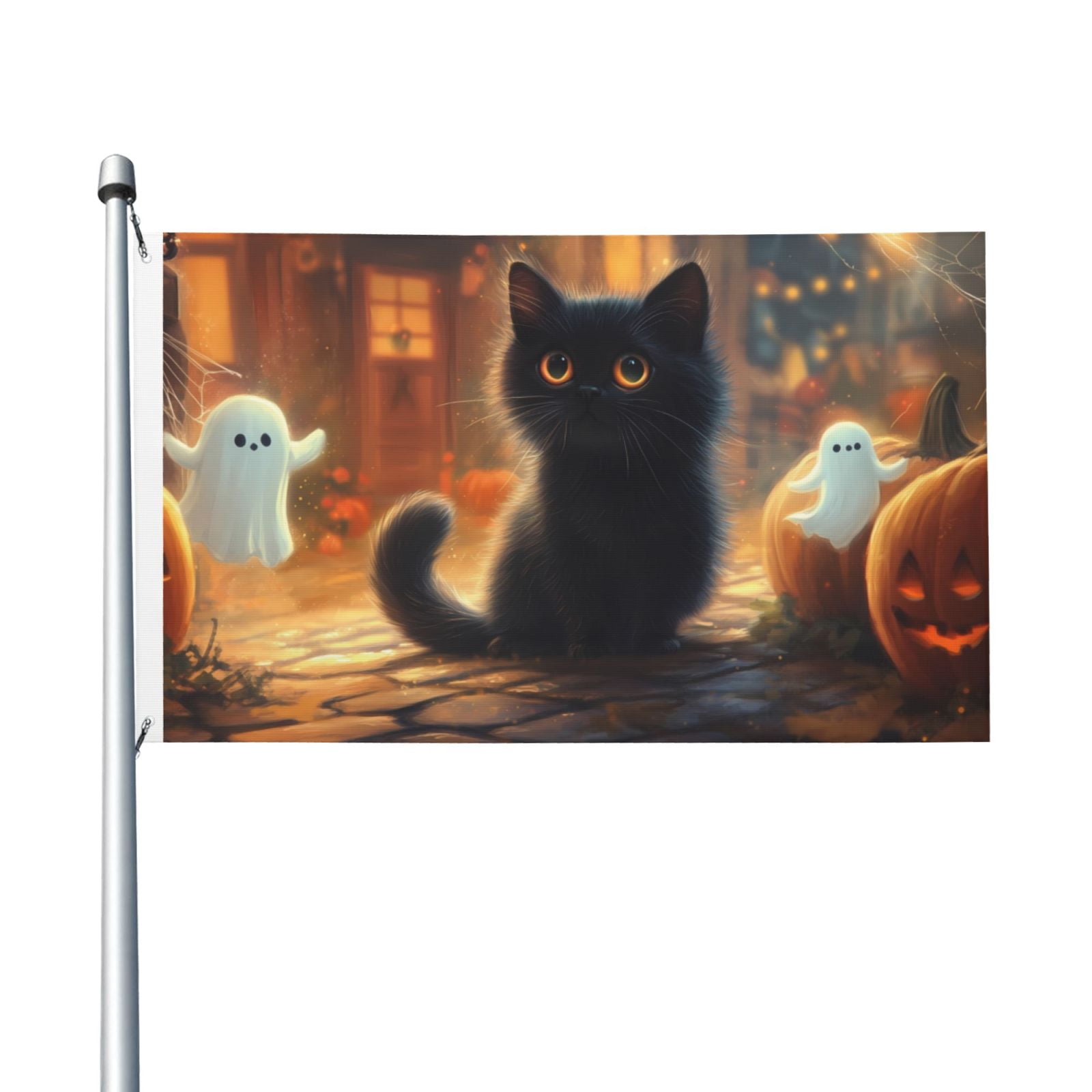 Halloween Garden Flags - Halloween Cute Ghost Black Cat Pumpkin Double ...