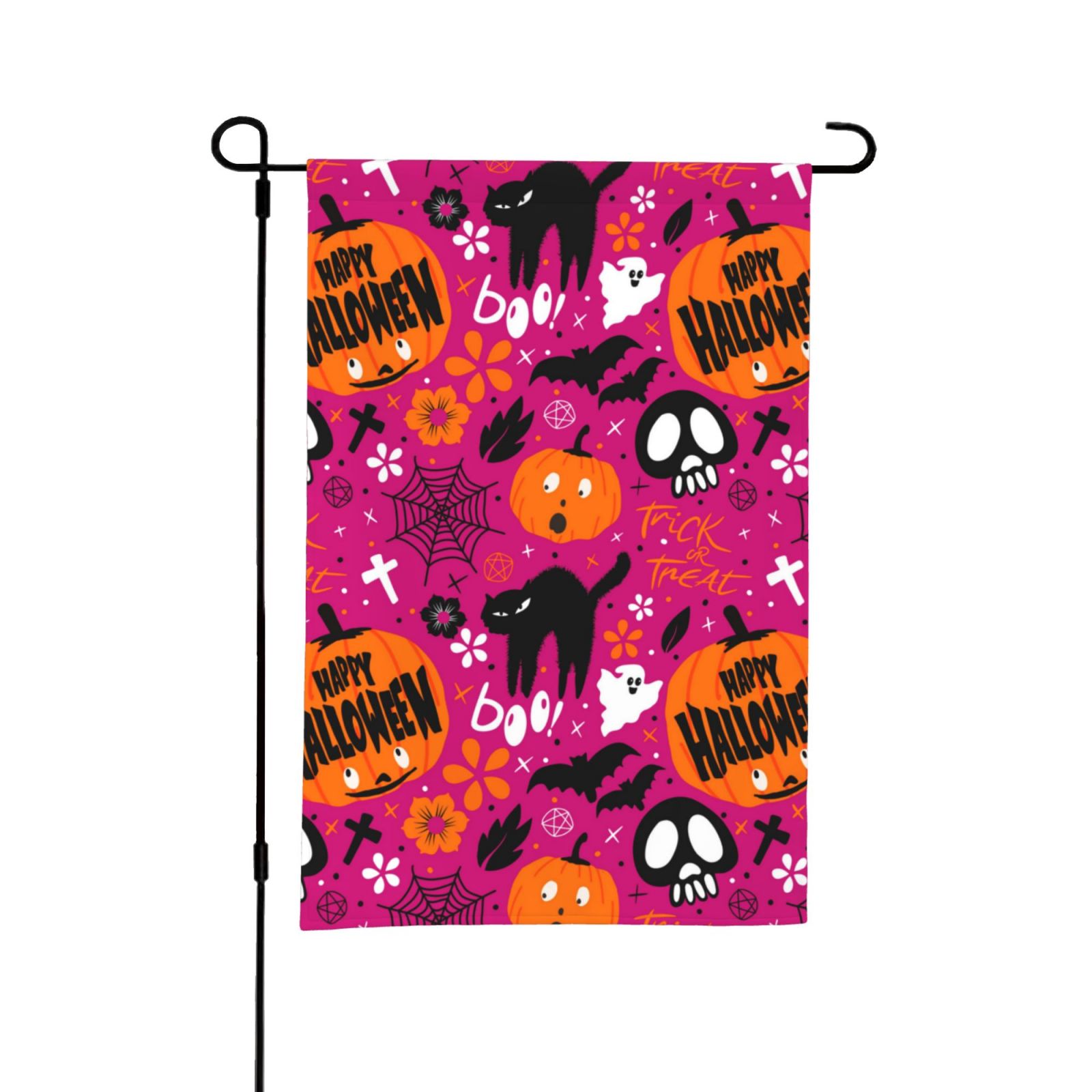 Halloween Garden Flags for Outside 12x18In - happy spooky elements pink ...