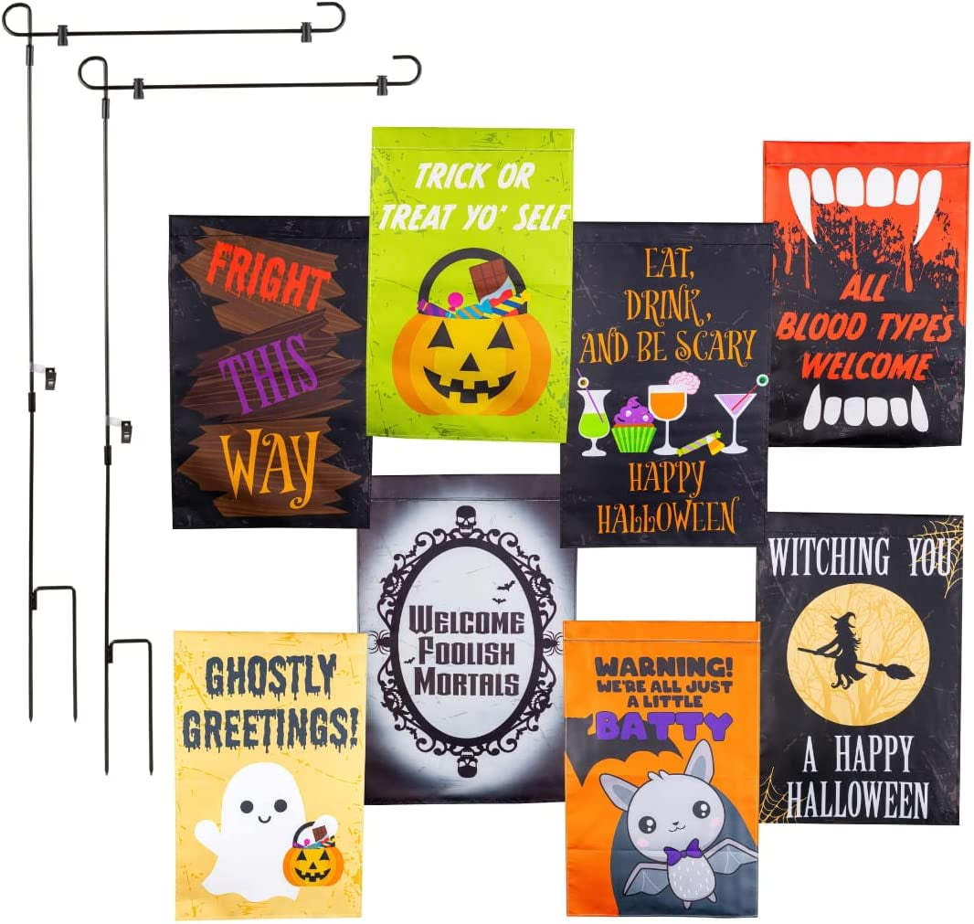 Halloween Garden Flags Value Pack w Lawn Poles- (8 Different 12" x 18 ...