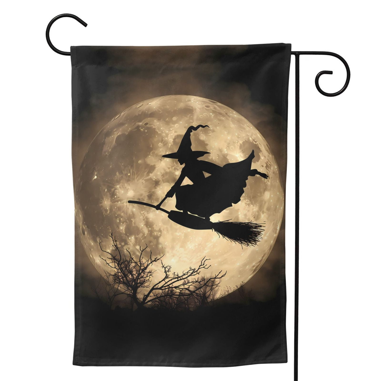 Halloween Garden Flags - Halloween Witch Full Moon Flight Double Sided ...