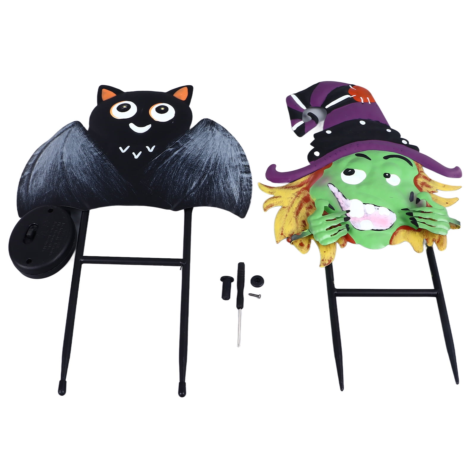 Halloween Garden Stake Solar Powered Lights Witch Bat Style Sturdy ...