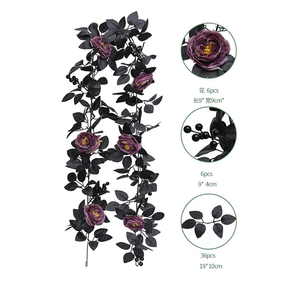 Halloween Garland Black Artificial Flowers Fake Roses Hanging Vines 5 ...