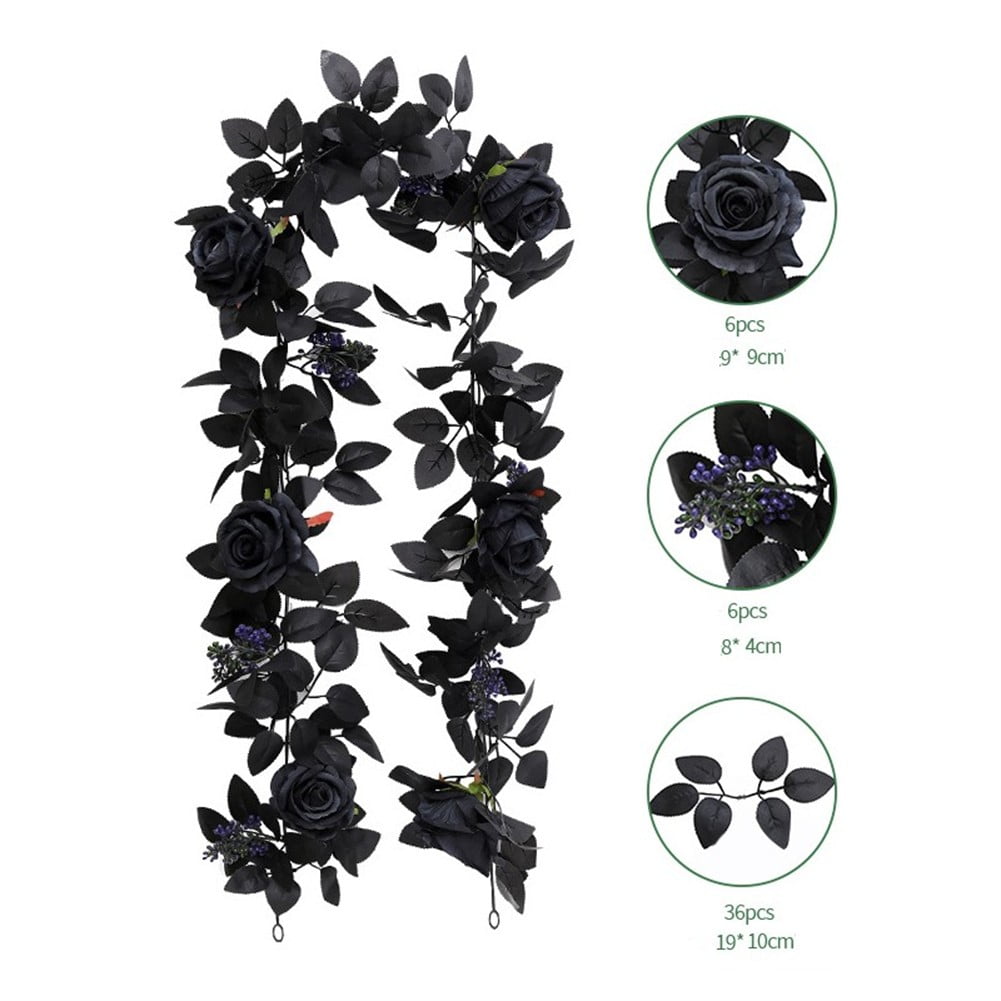 Halloween Garland Black Artificial Flowers Fake Roses Hanging Vines 5 ...
