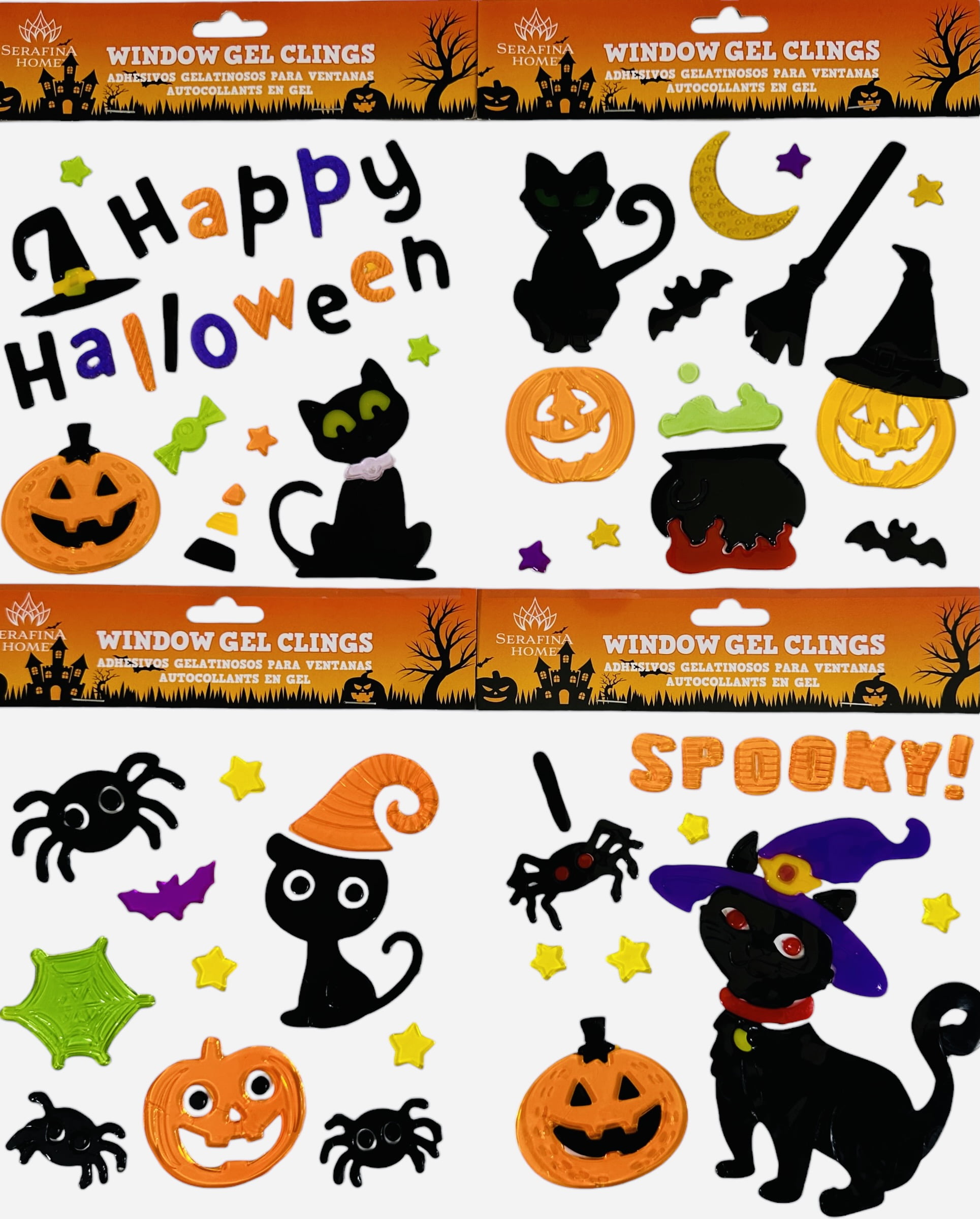 Serafina Home Halloween Gel Clings: Black Cats, Spiders And Jack O ...