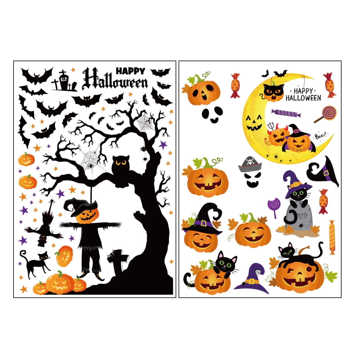 Halloween Gel Window Stickers, Pumpkin Witch Bat Spider window stickers ...