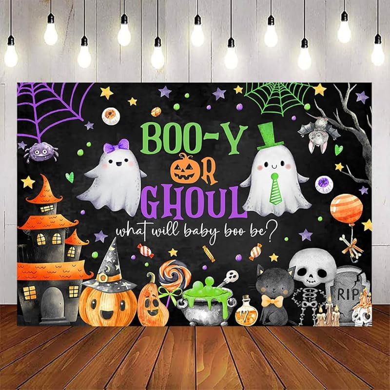 Halloween Gender Reveal Backdrop Spooky Boo Gender Reveal Party ...