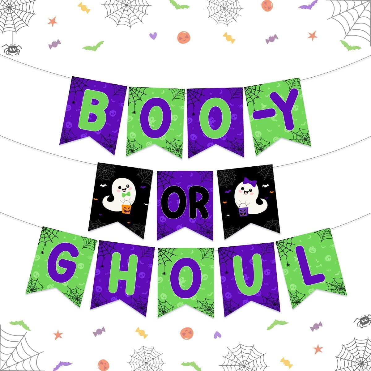 Halloween Gender Reveal Decorations, Boo-y or Ghoul Green Black Purple ...