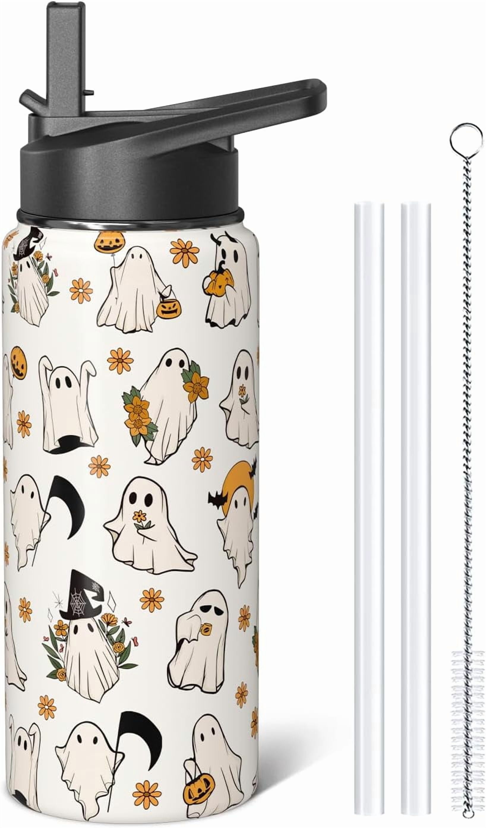 Halloween Ghost 18oz Water Bottles with Flip Straw & Spout Lid, Cute ...