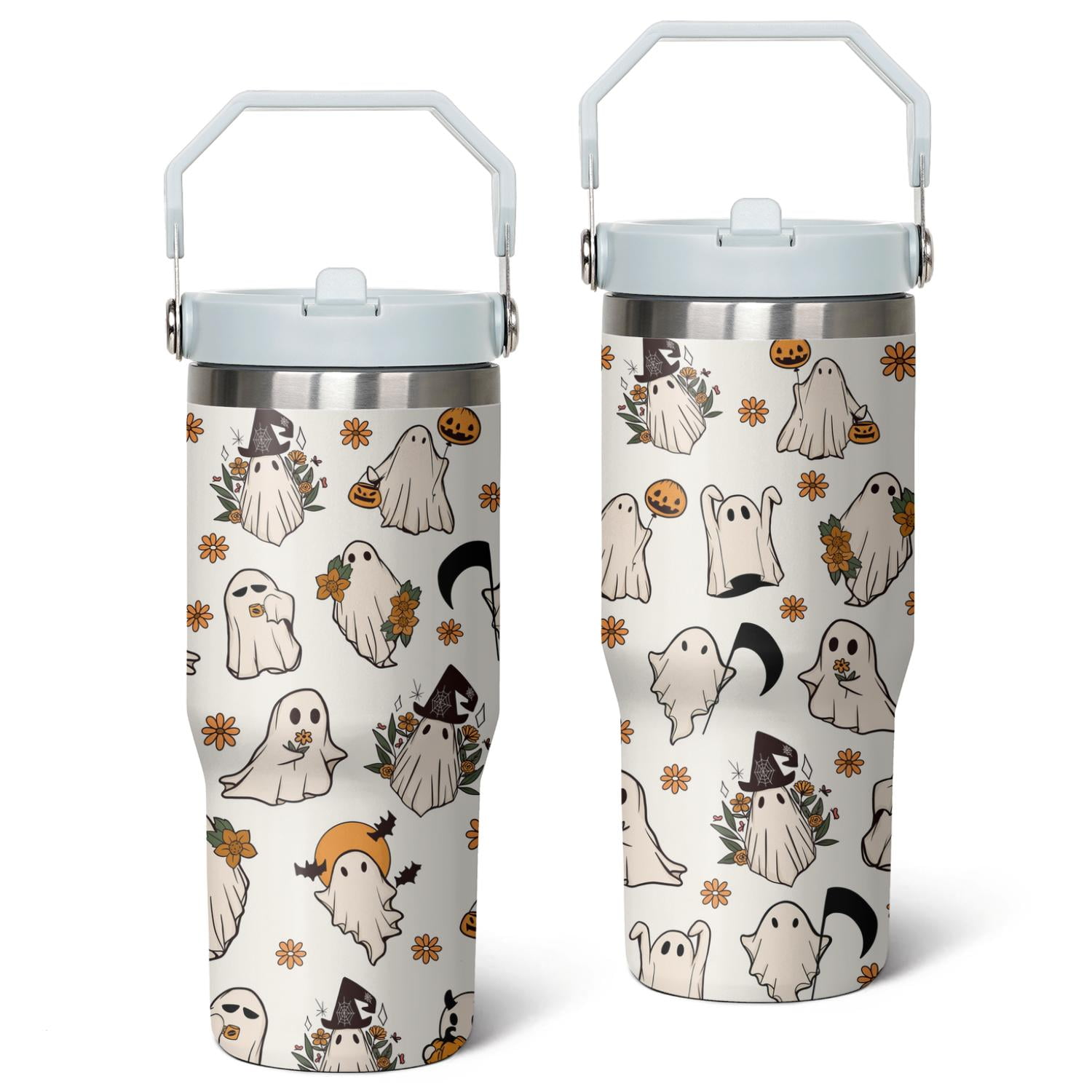 Halloween Ghost 30 Oz Tumbler with Lid and Straw, Cute Flower Spooky ...