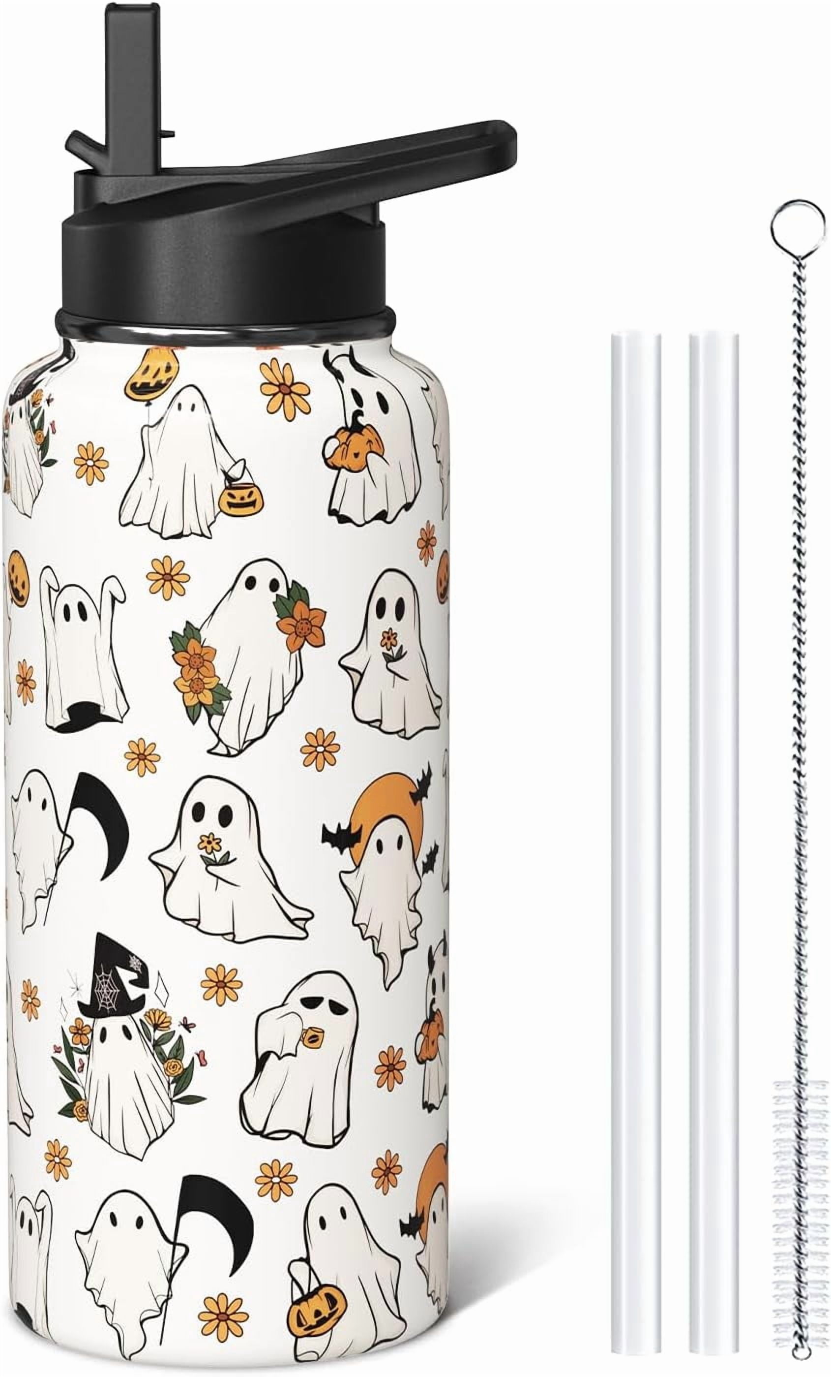 Halloween Ghost 32oz Water Bottles with Flip Straw & Spout Lid, Cute ...