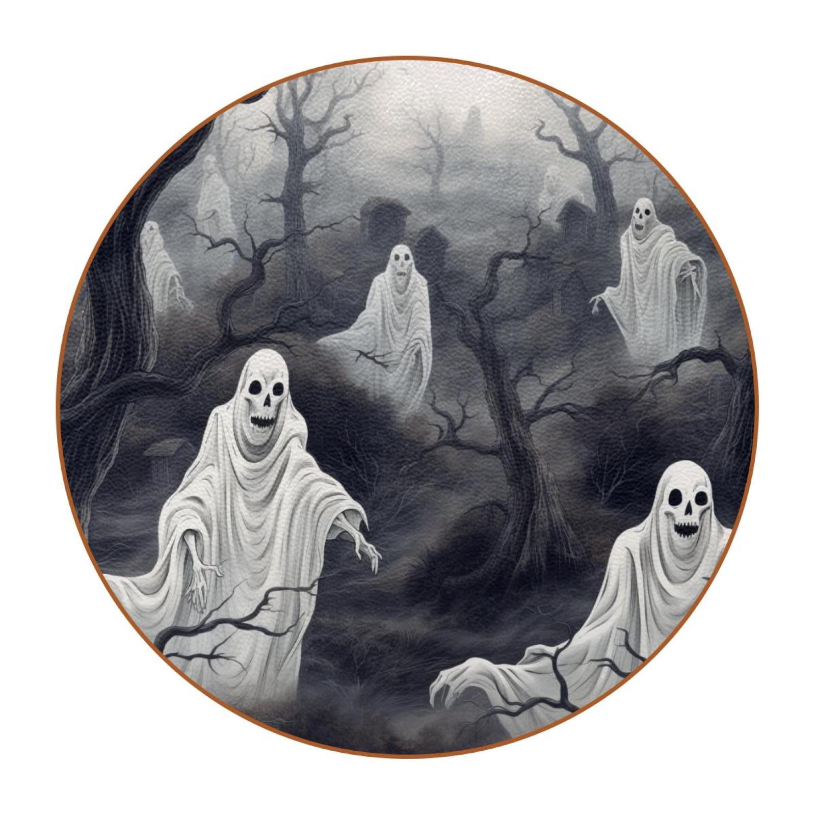 Halloween Ghost 6Pcs Round Coasters Set, Microfiber Leather Drink ...