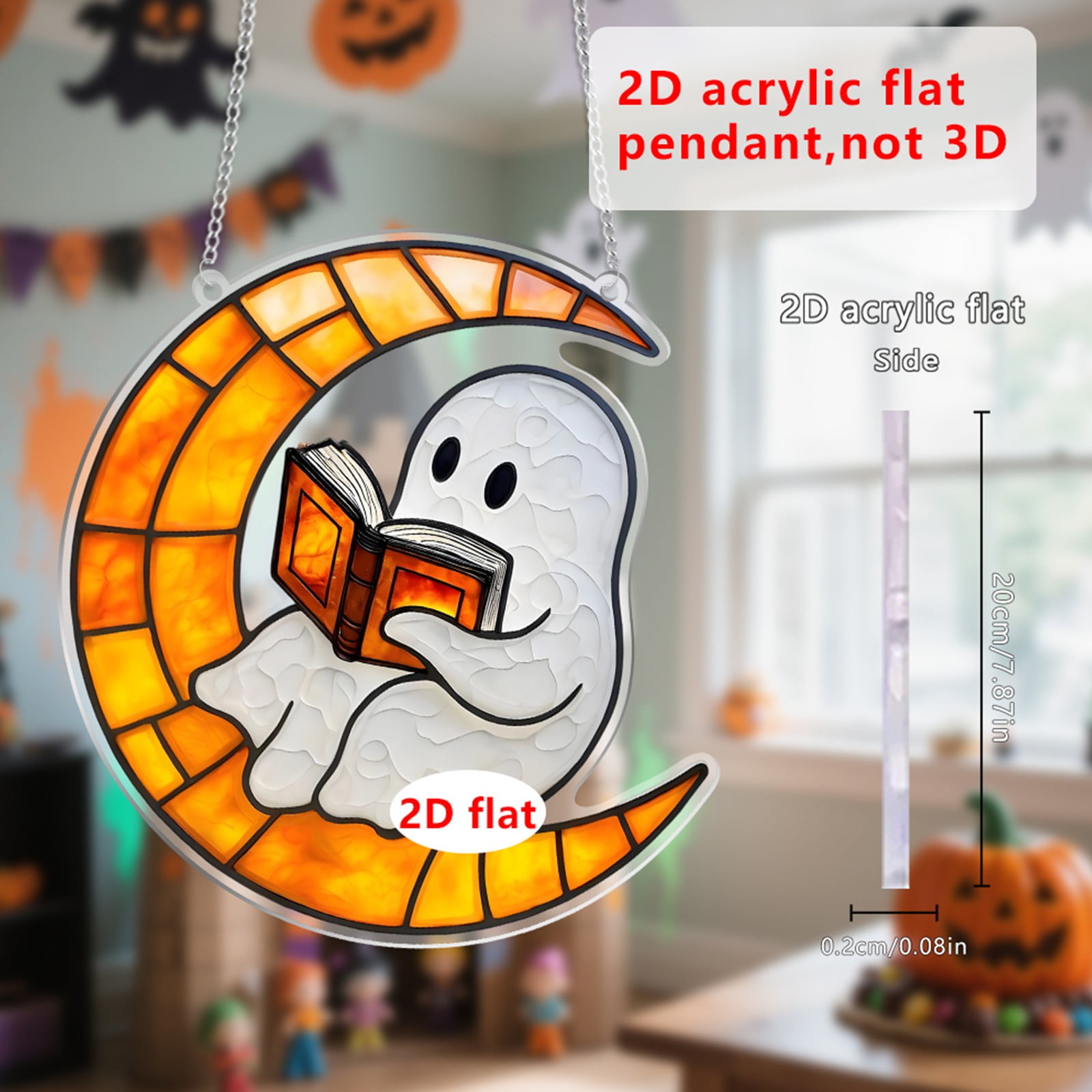 Halloween Ghost Acrylic Wall Hanging 8inch,Translucent Decal with Led Light Base,for Window ...