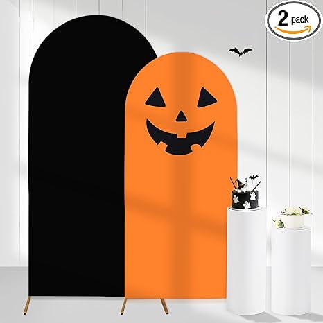 Halloween Ghost Arch Backdrop Covers Set of 2, Orange Black Boo ...