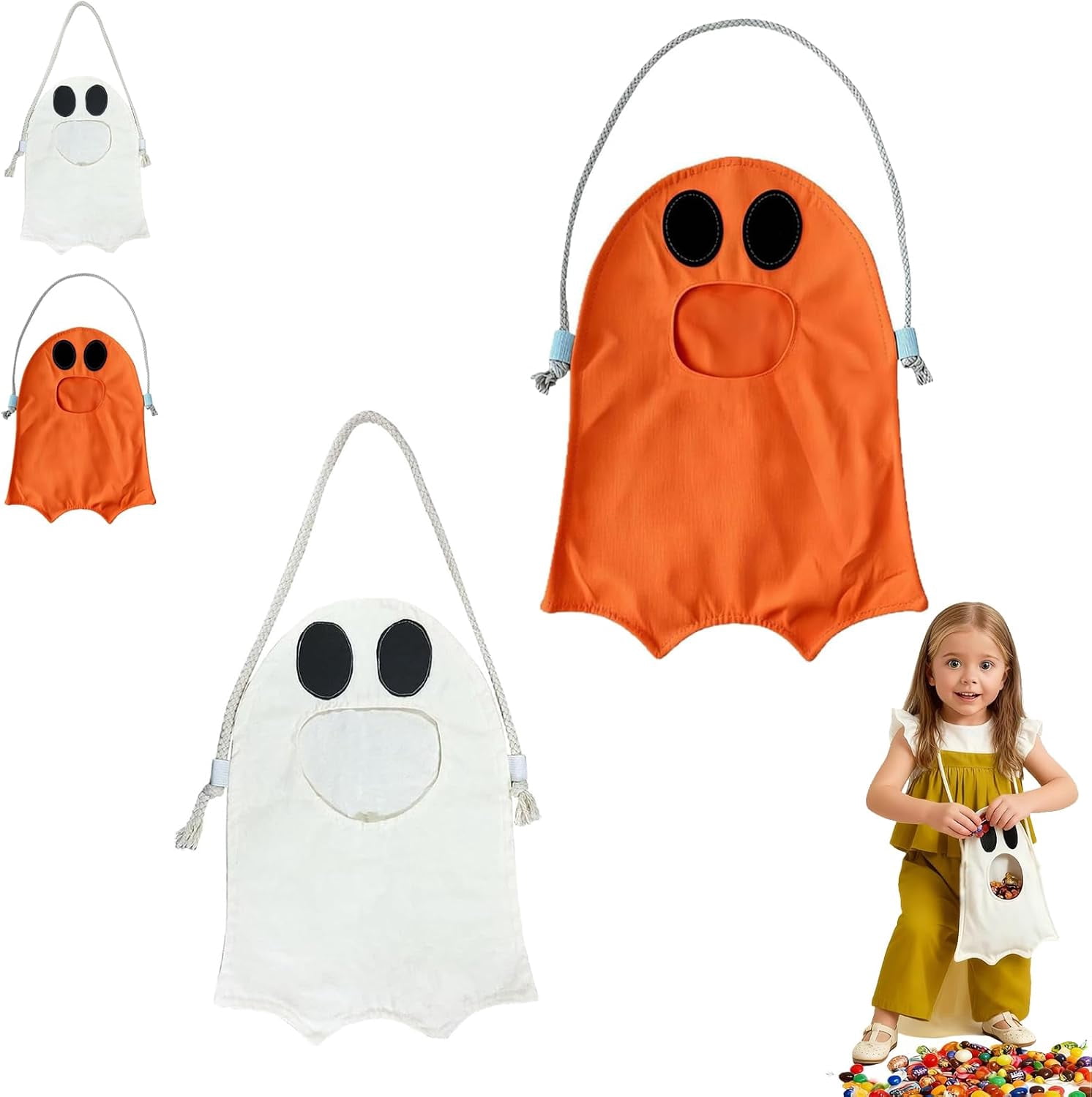 Halloween Ghost Bag, Hands Free Feed the Ghost Halloween Treat Bag ...