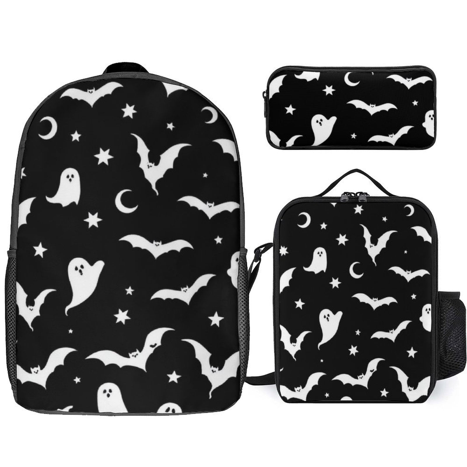 Halloween Ghost Bat Moon(1) 3D Printed 3pcs/Set Bags Laptop Daypack Backpack Lunch bag Pencil ...