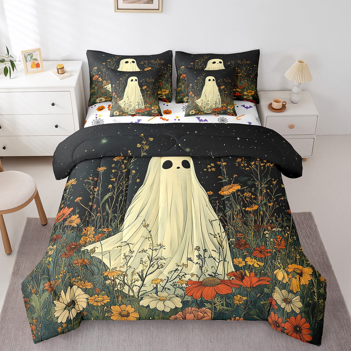 Halloween Ghost Bedding Set Twin Happy Halloween 7 Pcs Bed in a Bag ...