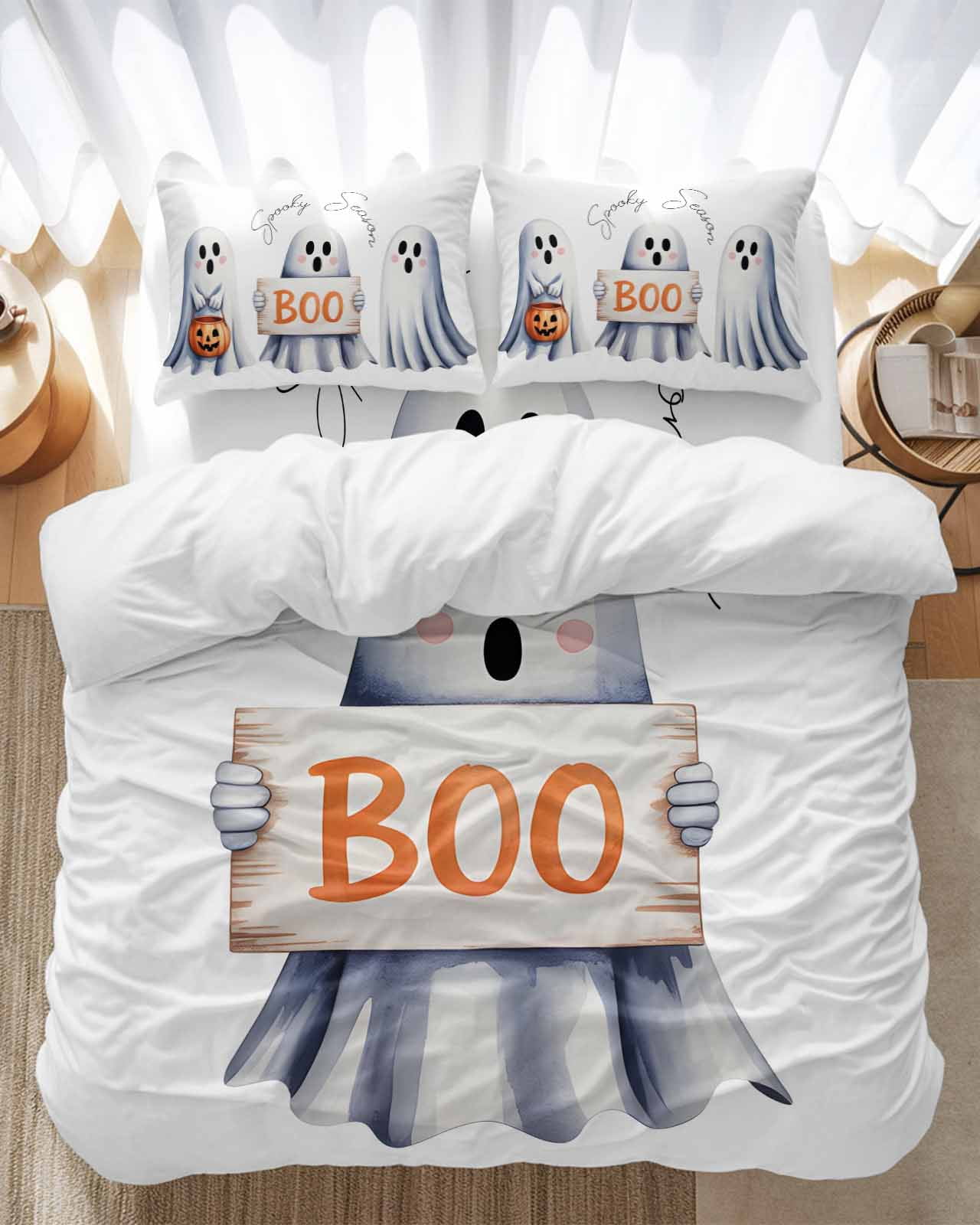 Halloween Ghost Boo Bedding Duvet Cover Set Queen Size 4 Pieces ...