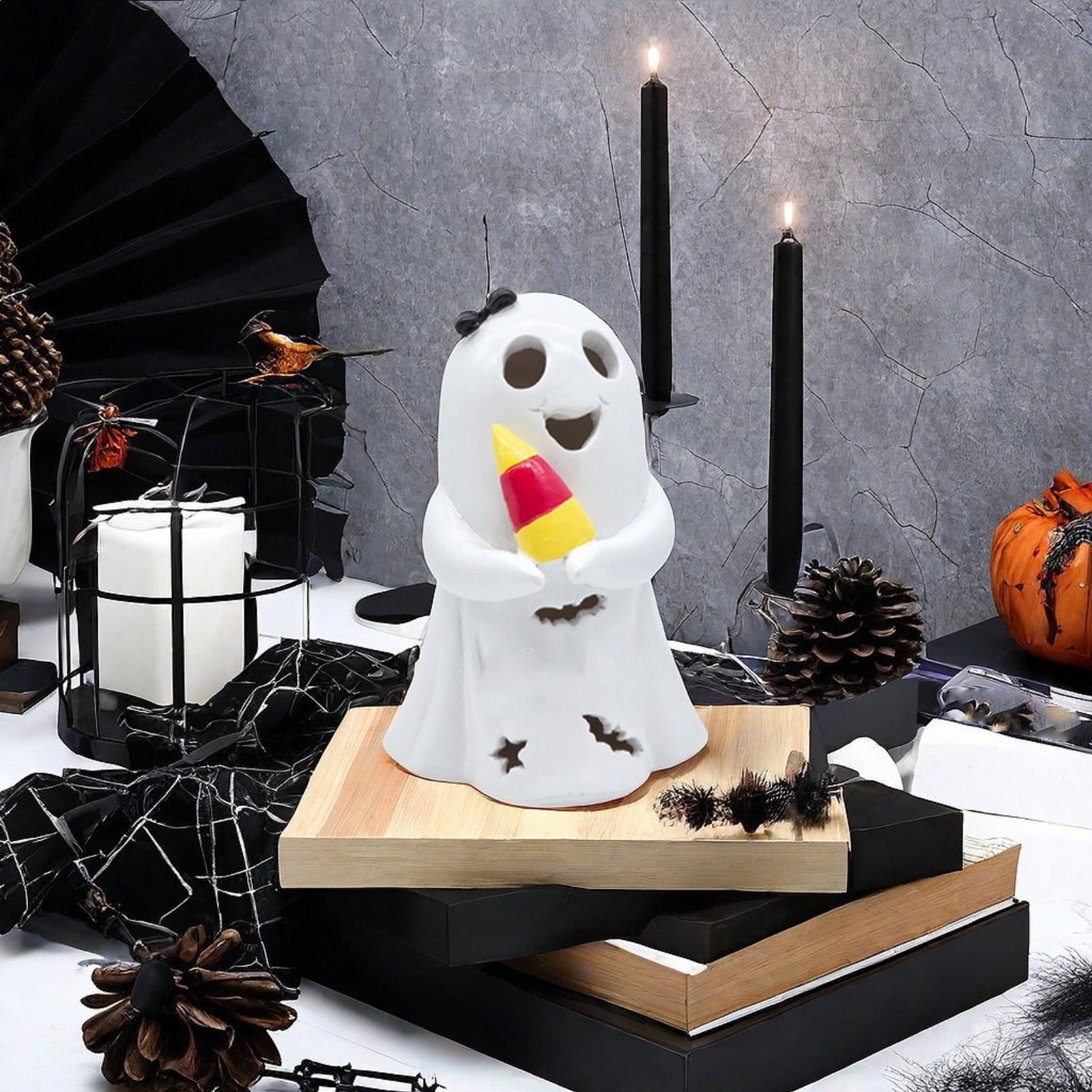 Halloween Ghost with Candy Corn Figurines Cute Halloween Decorations ...