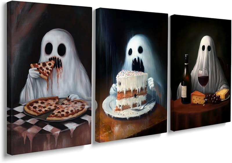 Halloween Ghost Canvas Wall Art Prints Set of 3,Modern Gothic Ghost ...