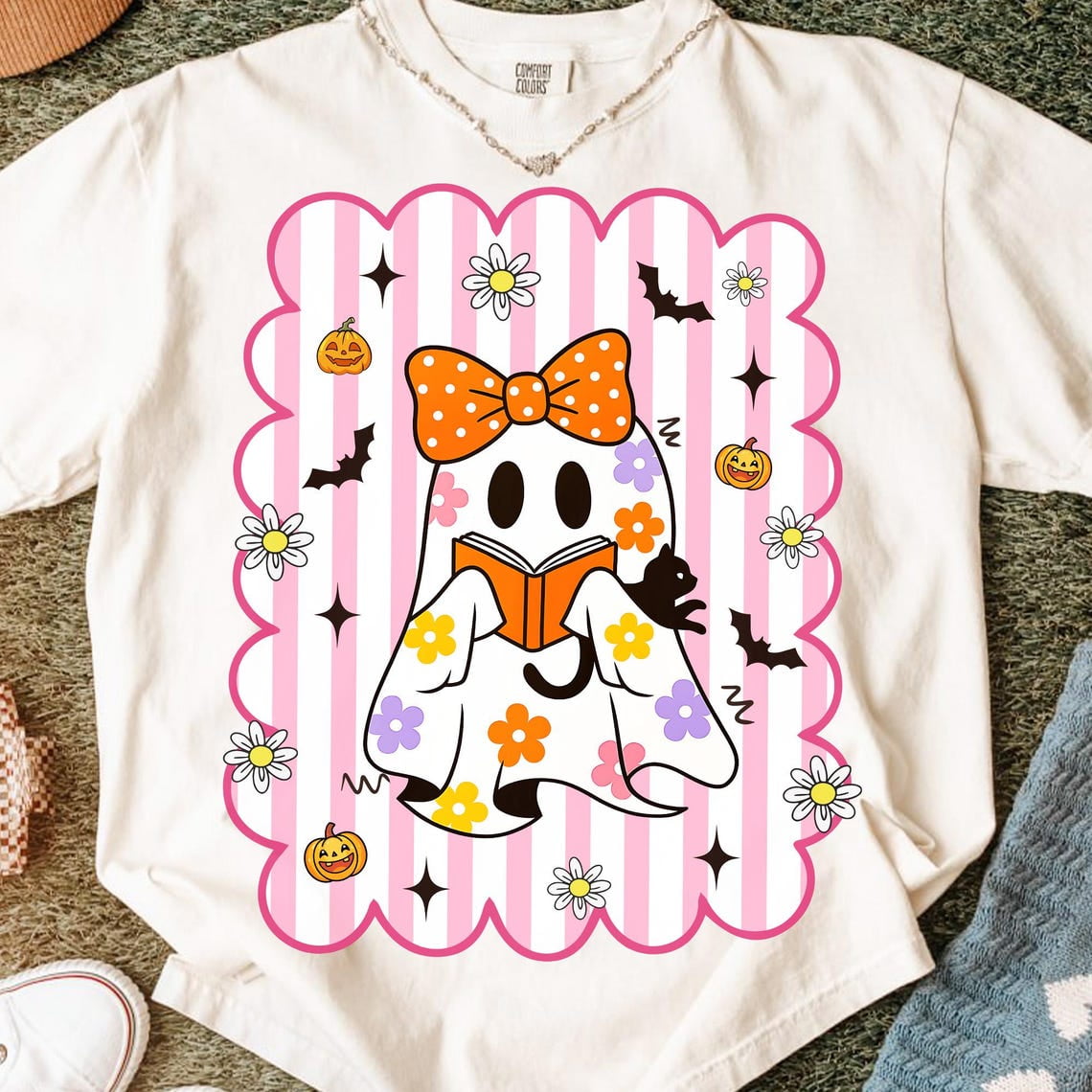 Halloween Ghost Coquette Png, Ghost Reading Books Shirt Design, Preppy ...