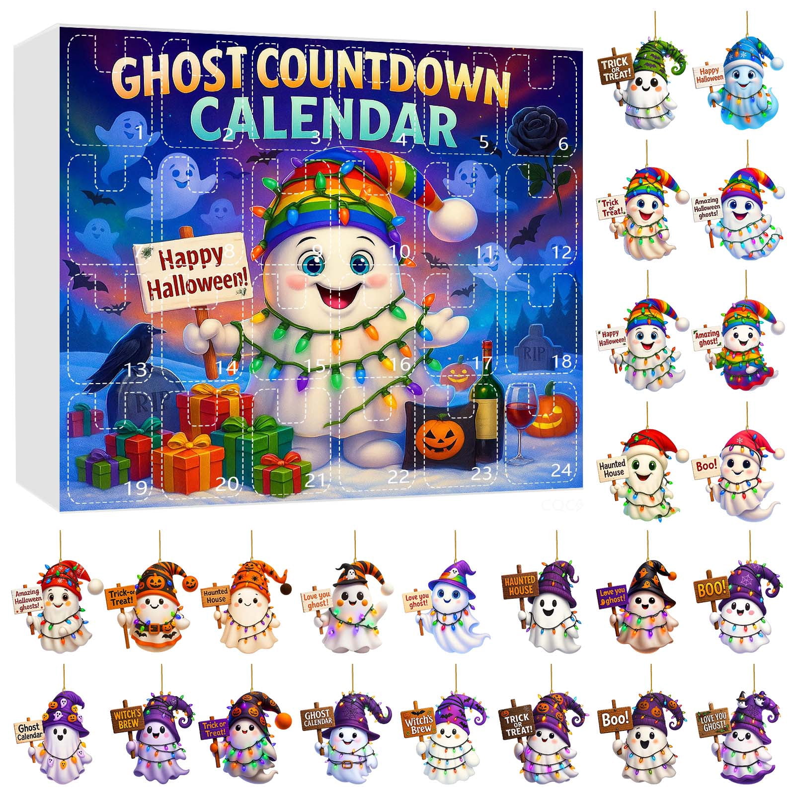 Halloween Ghost Countdown Calendar Set, a 24-day advent calendar with ...
