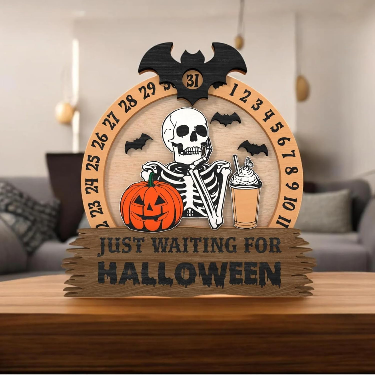 Halloween Ghost Countdown Sign,Just Waiting for Halloween Wood Tracker ...