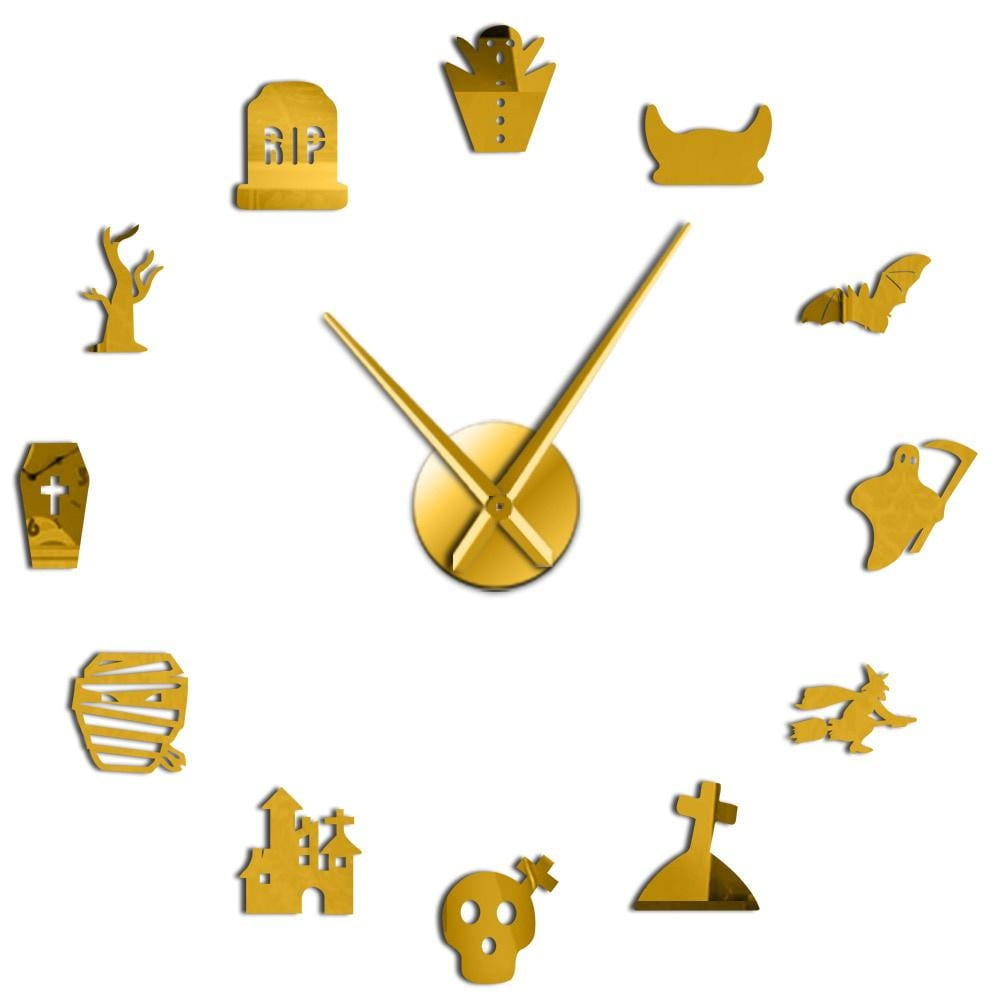 Halloween Ghost DIY Oversized Wall Clock Silent Graveyard Skull Bat ...