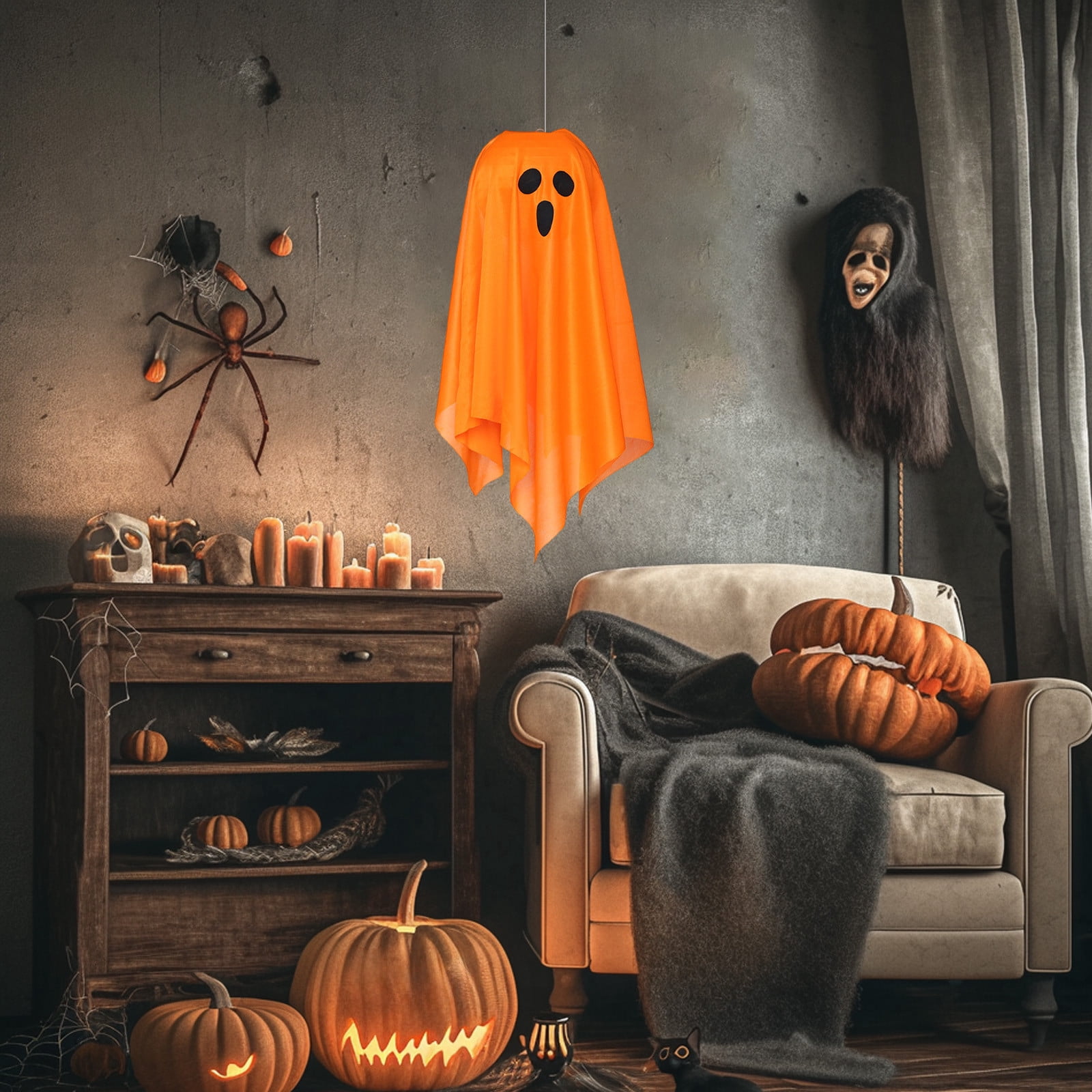 Halloween Ghost Decor 18" Hanging Ghosts Light up Kit Decor Warm LED ...