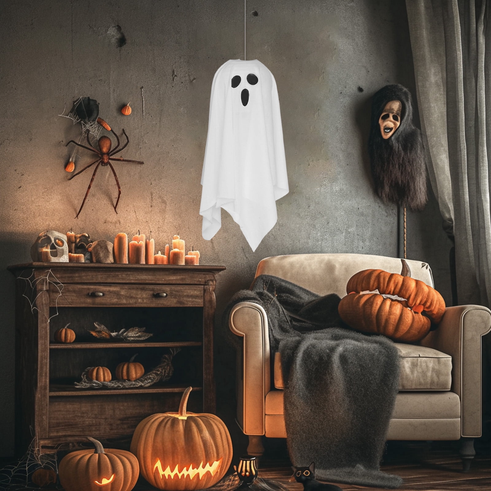 Halloween Ghost Decor 18" Hanging Ghosts Light up Kit Decor Warm LED ...