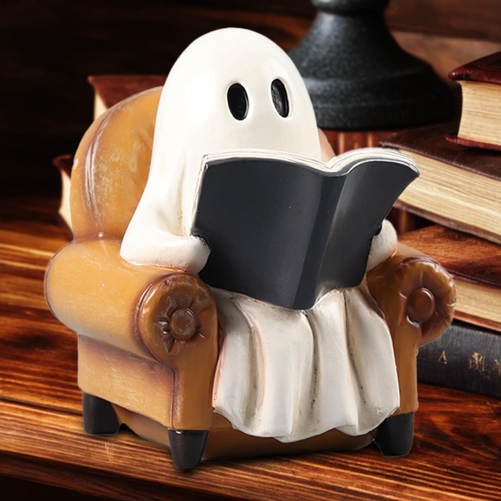 Halloween Ghost Decor, Ghost Reading Book Resin Figurine, Gifts for ...