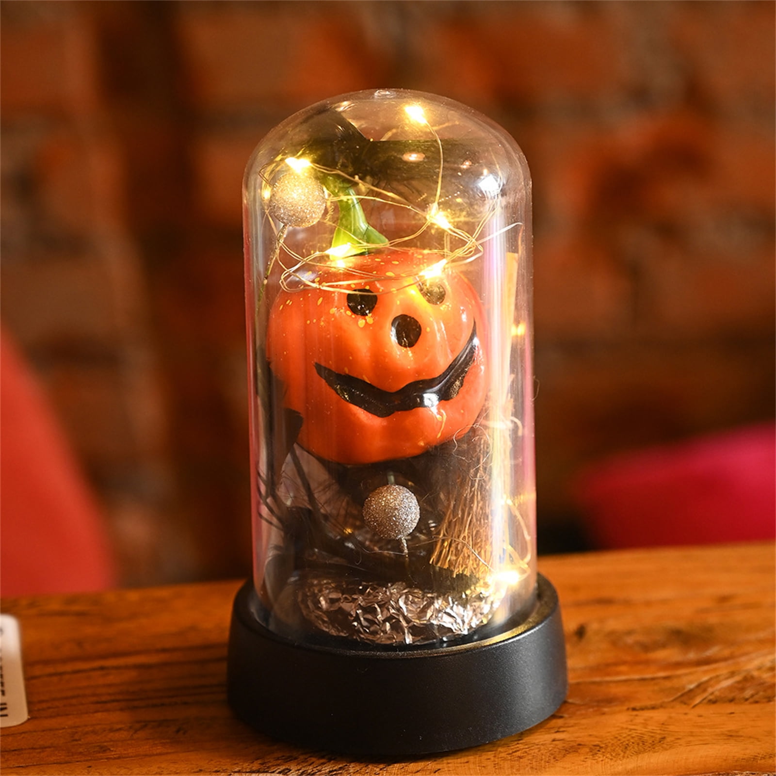 Halloween Ghost Decor Light – Light up Pumpkin in Glass Cloche,Mini ...